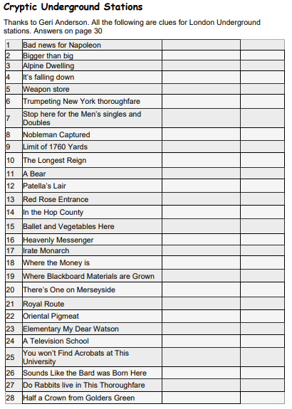 Cryptic Clues Pub Quiz